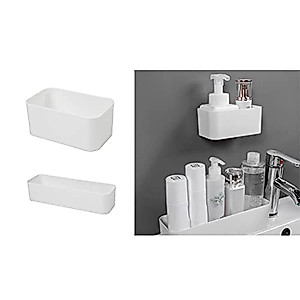 XANHOY Sundries Container For Kitchen Bathroom Office Dorm White Adhesive Mount Storage Organizer Wall-Mounted Storage Box, Long