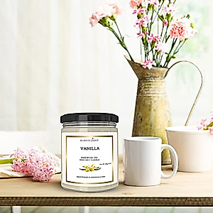 Vanilla Essential Oil Candle | Aromatherapy for The Home | 9 Oz Glass Jar | All-Natural Soy Candles | Cotton Wick | High Scent | 40 Hours Burn Time | Gift for Women & Men (Vanilla)