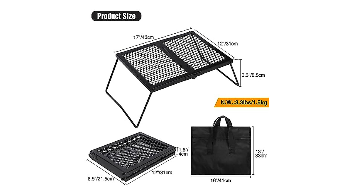 Lineslife 17'' Folding Campfire Grill Grate Over Fire Pit, Portable ...