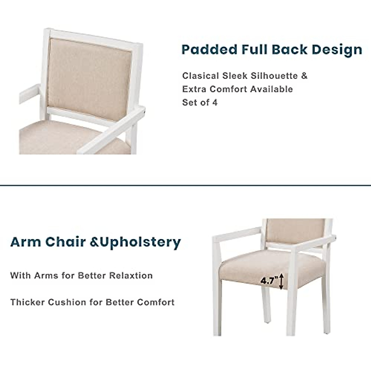 5 Piece Kitchen Dining Table Set, Wood Rectangular Dining Table with 4 Arm Upholstered Dining Chairs, Kitchen Room Table Set for 4 Persons (Beige)