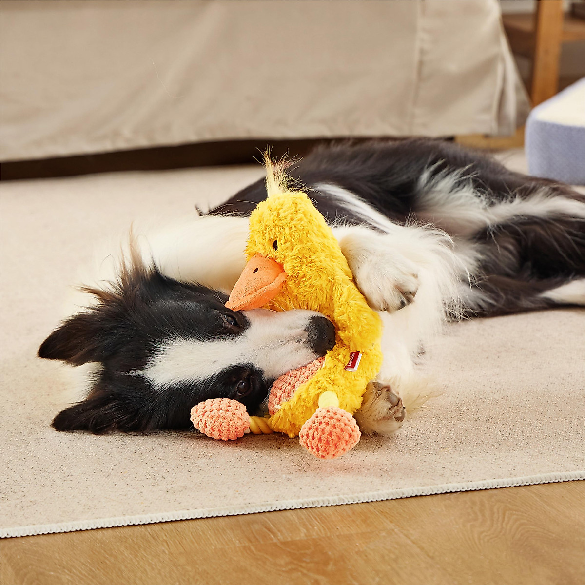 Lesure Plush Squeaky Dog Toys - Indestructible Stuffed Dog Toys for Aggressive Chewers with Tough Rope and Crinkle Paper for Puppies, Small Medium Large Pets, Duck, 1 Pack