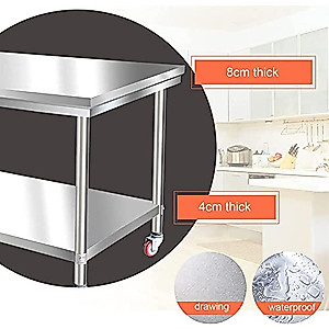Business Hotel Kitchen Work Catering Table, Commercial Work Table Stainless Steel Prep Table Heavy Duty Table with Undershelf Plus 4 Casters (Wheels) for Kitchen Restaurant Rack (Size : 80x60x80cm)