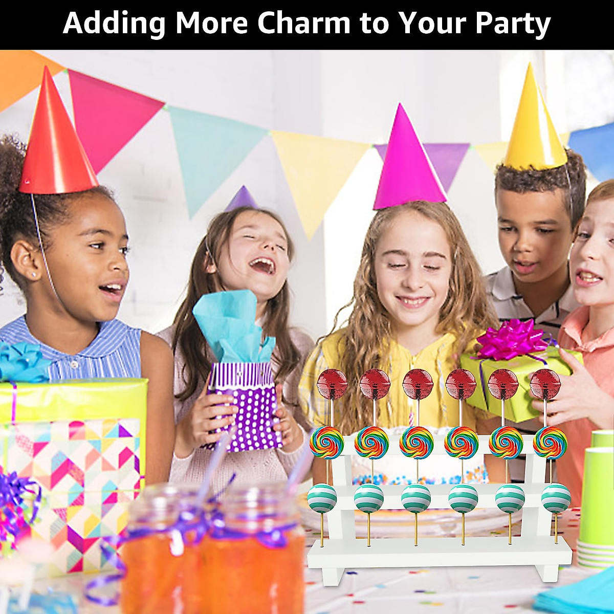 CertBuy 2 Pcs Wood Cake Pop Stand 3 Tier 17 Holes Cake Pop Holder Display Risers Fit 0.16" Wooden Lollipop Display Stand for Dessert Table of Wedding Birthday Party White