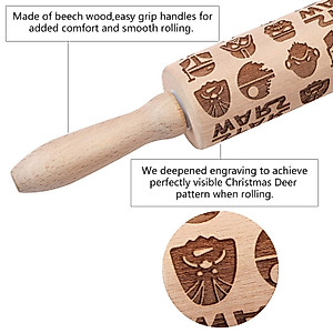 Embossed Wooden Rolling Pins,Evermarket Engraved Embossing Rolling Pin with Star Fighter Pattern for Baking Embossed Cookies,Cute Rolling Pin Kitchen Tool for Kids and Adults
