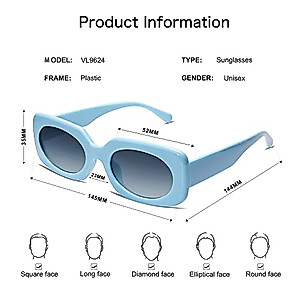 VANLINKER Rectangle Sunglasses for Women Retro Trendy Fashion Glasses Oval Lenses Narrow Thin Square Frame with UV400 Protection VL9624 Sky Blue Frame/Light Blue Lens