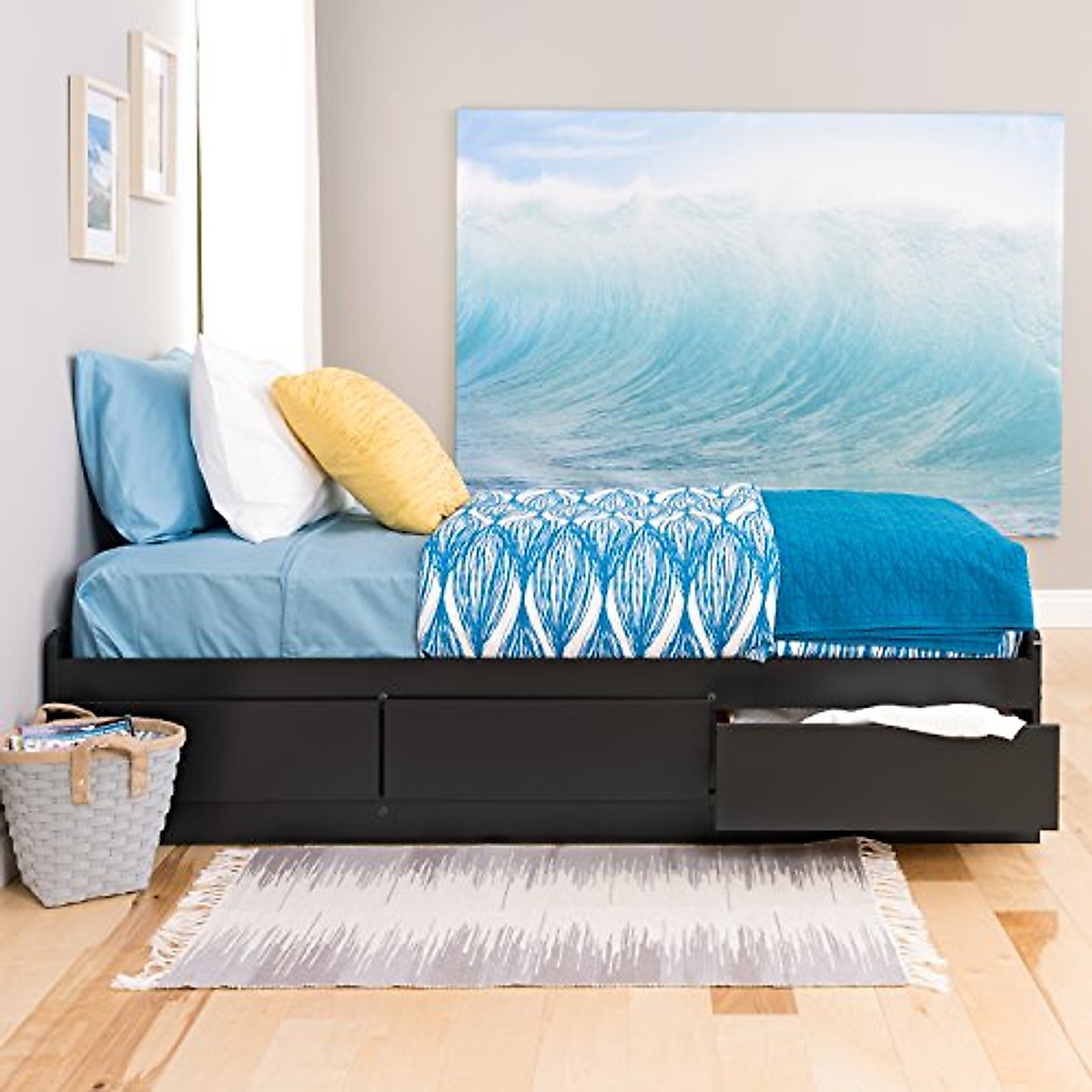 Prepac Mate's Platform Storage Bed with 3 Drawers, Twin, Black & Astrid Twin Headboard, Black