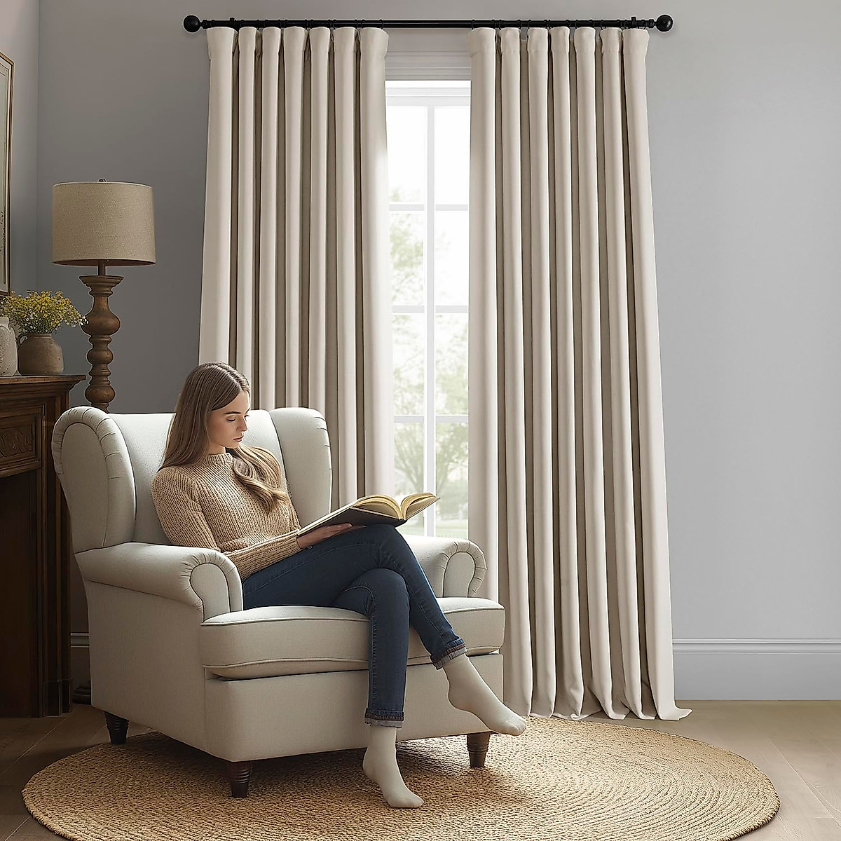 HPD Half Price Drapes BOCH-LN185-P Faux Linen Room Darkening Curtains for Bedroom (1 Panel), 50 X 96, Birch