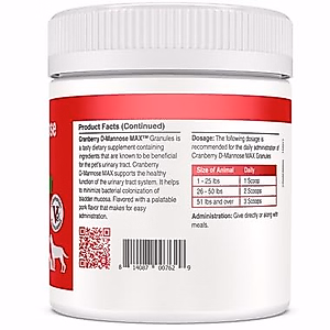 Cranberry D Mannose MAX- Dog Urinary Tract (UT) Health, Bladder and Kidney Support Supplement - UTI Bladder Control for Dogs-Granules (90 Doses)
