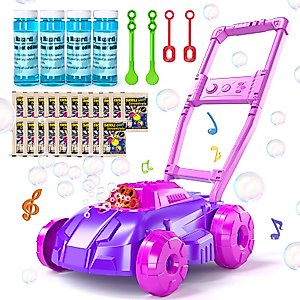 TEMI Pink and Purple Bubble Lawn Mower for Toddlers 3 4 5 6 7 8, Bubble Machine, Outdoor Toys, Outside Toys for Toddlers, Christmas, Easter Birthday Gifts for Preschool Boys Girls