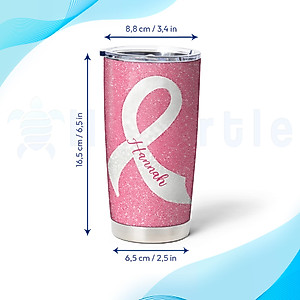 Hyturtle Personalized Breast Cancer Awareness Gifts For Women - Custom Name Stainless Steel Tumbler Coffee 20 oz With Lid - Breast Cancer Cup Gifts For Friend, Mom On Awareness Month, Christmas