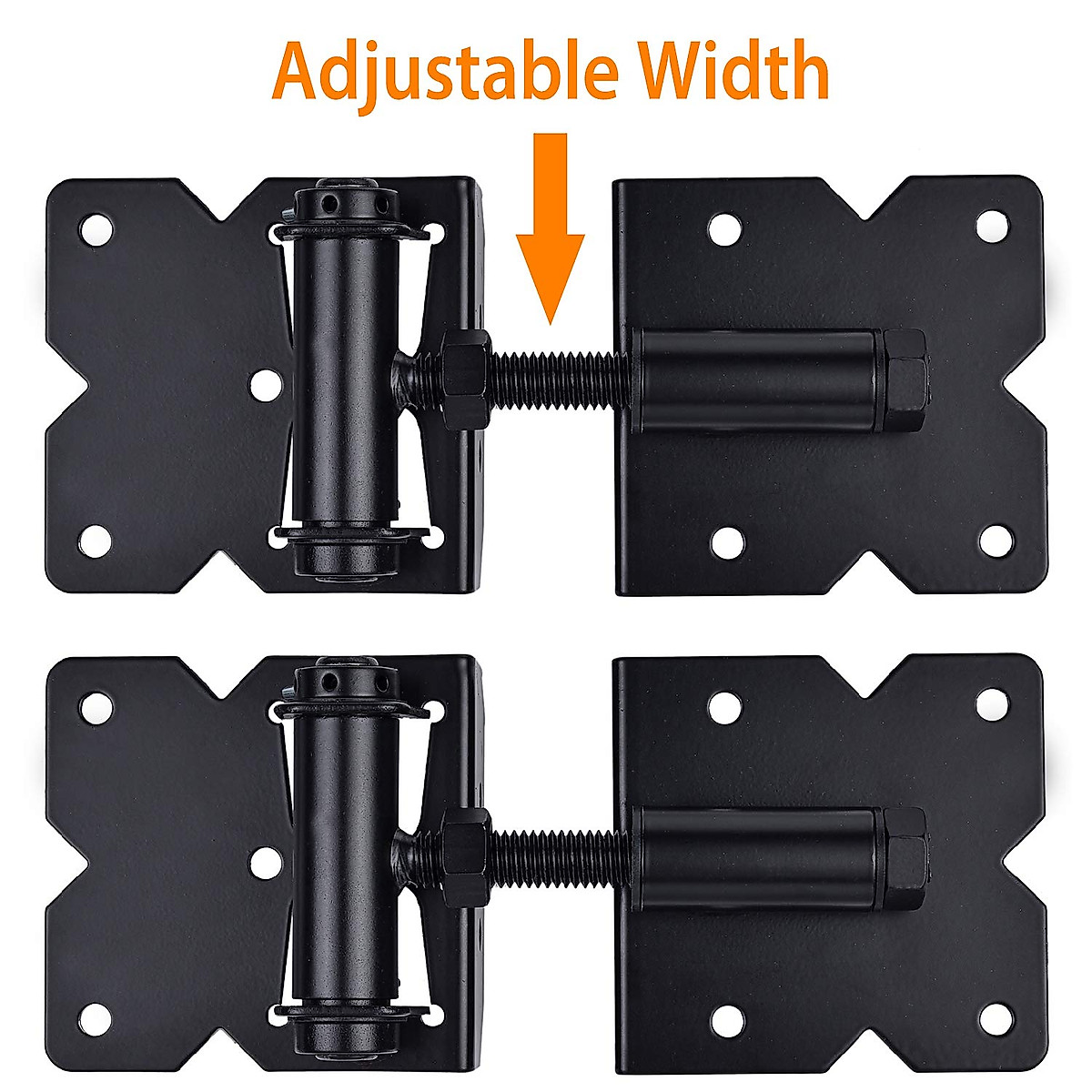 Self Closing Gate Hardware Hinges Heavy Duty for Wooden/Vinyl/PVC Fences,90 Degree Adjustable, with Installation Screws and Swing Adjuster Tool,2 Pack/Set,Black