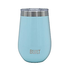 BUILT 12 Ounce Double Wall Stainless Steel Wine Tumbler with Lid Mint 5270078