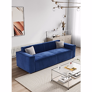 Yoglad 88.6" 3-Seater Modern Minimalist Sofa with Square Armrests, Oversized Seat Velvet Couch and 2 Pillows, Right Angles Geometry Loveseat Furniture for Living Room Small Apartment (Klein Blue)
