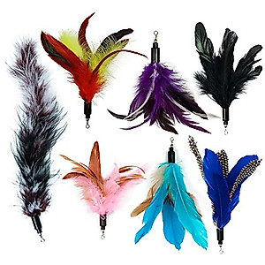 EcoCity Cat Wand Feather Refills for Interactive Cat and Kitten Wands Include 6 Pieces Replacement Feathers and 1 Soft Furry Tail for Cats (7 Pieces)