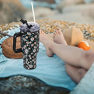 Daisy Gifts for Women – 40oz Insulated Tumbler with Handle & Straw, Floral Stainless Steel Cup, Birthday & Mother’s Day Gift for Mom, Sister, Best Friend, Teacher, Nurse