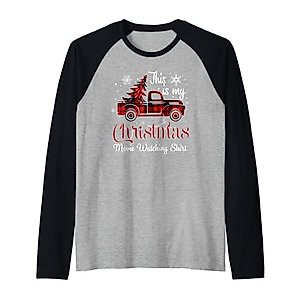 This Is My Christmas Movie Watching Shirt Tree Truck Plaid Raglan Baseball Tee