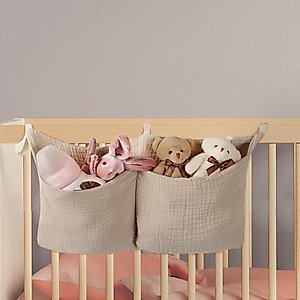 LuQiBabe 8"x15" Diaper Caddy and Organizer for Changing Table Crib Multi-Functional Hanging Diaper Stacker Nursery Organizer for Cribs Diaper Holder Baby Crib Hanging Storage and Accessories - Khaki
