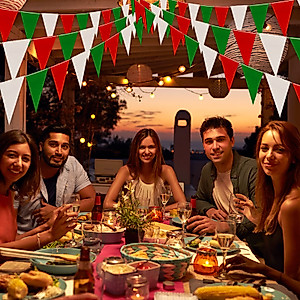 48 ft Red Green White Pennant Banner Christmas Party Triangle Flag Garland Hanging Bunting Flag Banner for Wedding Graduation Birthday Christmas Party Supplies Festival Xmas Decor