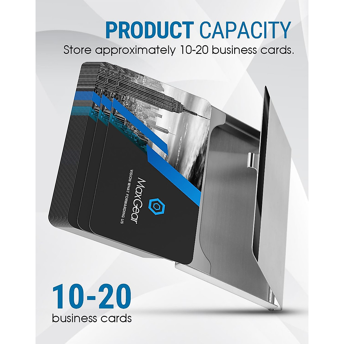 MaxGear Metal Business Card Holder for Men & Women, Professional Stainless Steel Card Case for Business Cards, Slim Purse Name Cards Holders with Interior Lining, Buckle Style Shut, Silver Mirror