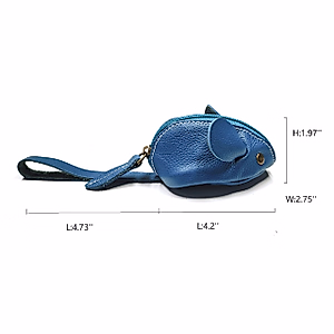 Genuine Leather Mouse Coin Purse Wallet, Womens Change Purse with Zipper, Cute Soft Leather Coin Pouch Mini Size (Blue)