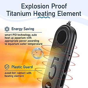 hygger Updated Energy Saving Titanium Aquarium Heater Digital Submersible 500W Tank Heater for 60-120 Gallon Auto Shut Off Overheat Protection