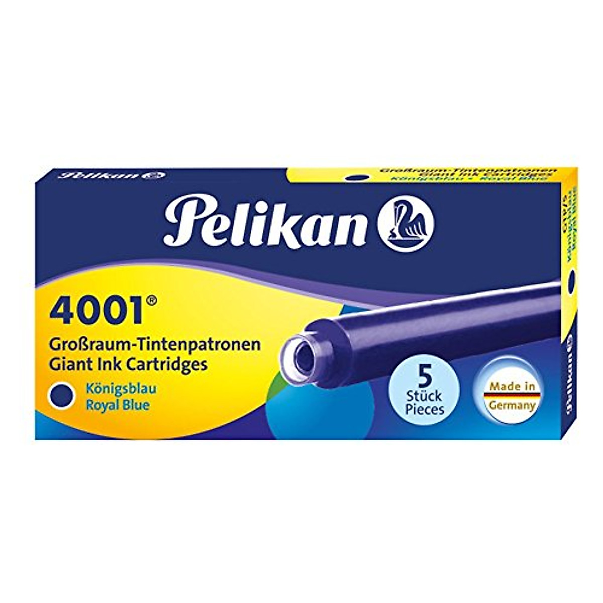 Pelikan 4001 GTP/5 Ink Cartridges for Fountain Pens, Royal Blue, 1.4ml, 5 Pack (310748)