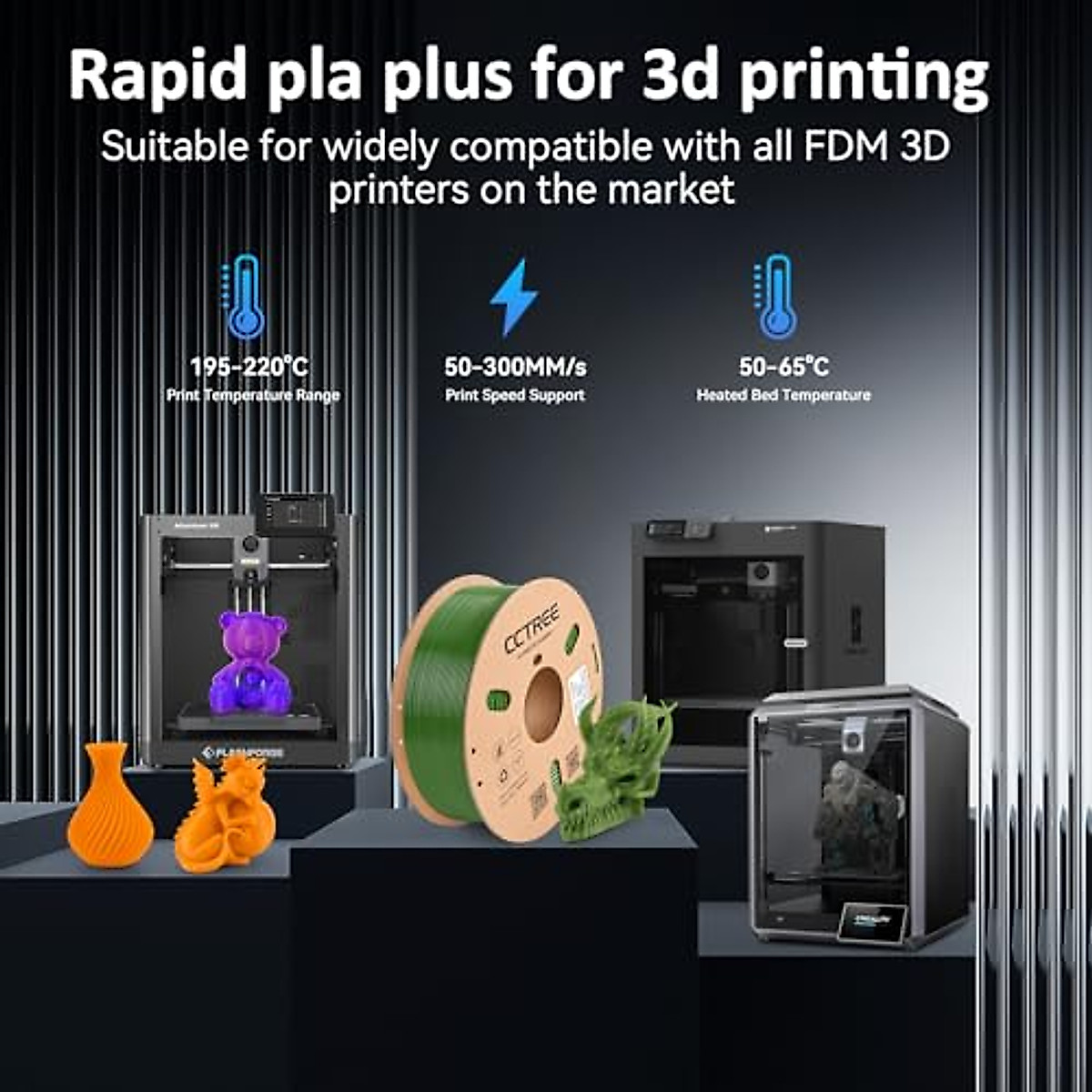 CCTREE PLA+ Filament 1.75mm, Stronger and Toughness 3D Printer Filament PLA Plus, Dimensional Accuracy +/- 0.03 mm, 1KG Spool (2.2 lbs), 3D Printing Filament for Most FDM 3D Printers, Olive Green