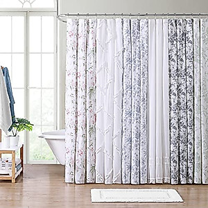 Laura Ashley Home - Shower Curtain, Stylish Cotton Bathroom Decor, Elegant Floral Home Decor (Breezy Floral Pink, 72" x 72")