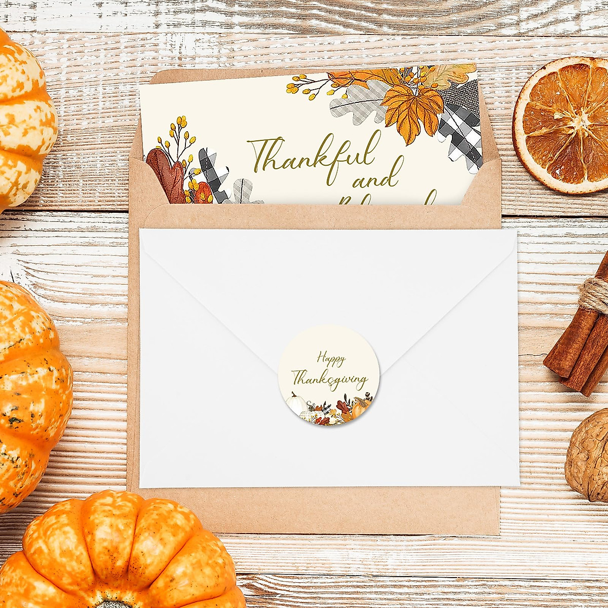 AnyDesign 36 Pack Fall Thanksgiving Greeting Cards Set Black and White Plaid Note Cards with Envelope and Sticker Pumpkin Maple leaves Blank Thank You Cards for Autumn Wedding Bridal Shower Birthday