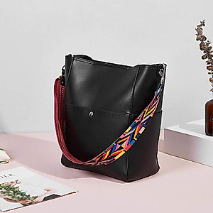 BROMEN Hobo Bags for Women Leather Handbags Designer Shoulder Bucket Crossbody Purse Black