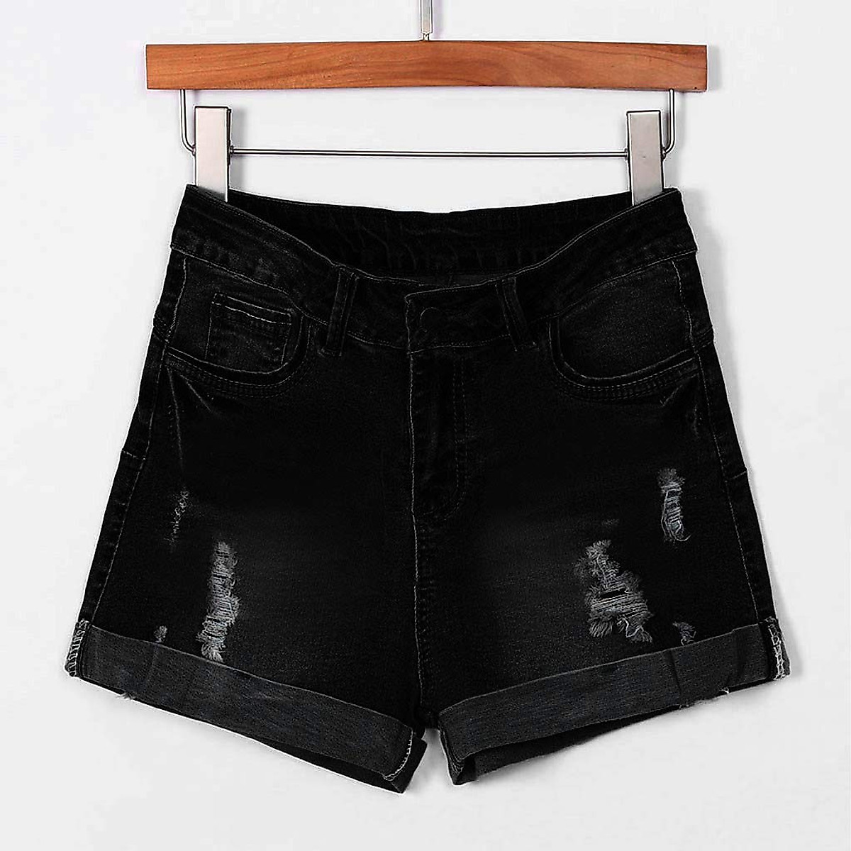Fashion Low Waisted Mini Shorts ,THENLIAN Women Washed Ripped Hole Short Jeans Denim Pants Shorts(M, Black)