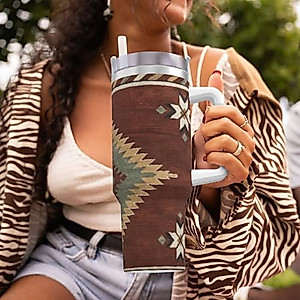Xiexide 40oz Rustproof Indoor Ethnic Southwestern Totem Aztec Indian Tribal Double Walled Vacuum Insulatedith Handle And Straw,Hot & Cold Drinks