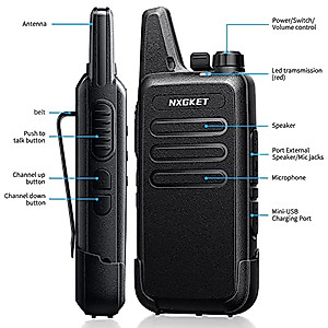NXGKET Walkie Talkies for Adults Long Range 4 Pack, Rechargeable 2-Way Radio Walkie Talkie with 1500mAh Li-ion Battery Earpiece Charge Cable Belt Clip for Commercial Cruises Hunting Hiking