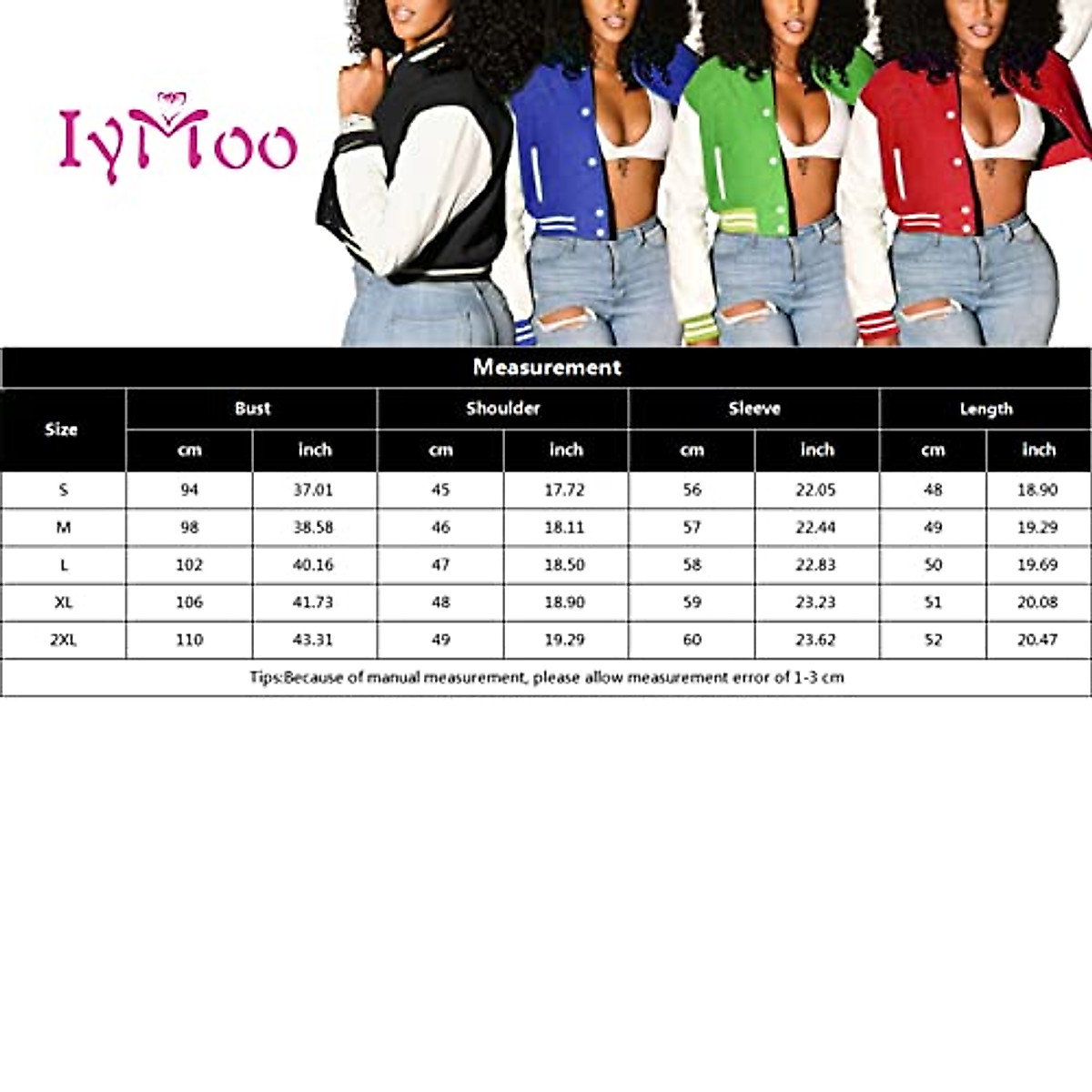 IyMoo Womens Classic Baseball Jacket Long Sleeve Zip Up Casual Bomber Jacket Short Coats Outwear