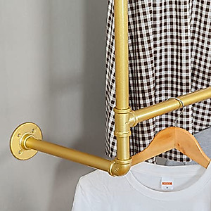 Ethemiable Industrial Modern Metal Clothing Store Display Stands,Wall Mounted Garment Rack, Double Bar Hanging Clothes Storage Pipe Shelf, Home Towel Rack (Gold, 39" L)