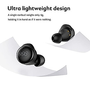 QCY T17 Ear Buds Wireless Bluetooth Earbuds with Charging Case Waterproof Stereo Headphones in Ear Built in Mic Headset Touch Control Premium Sound for iPhone Android, Black