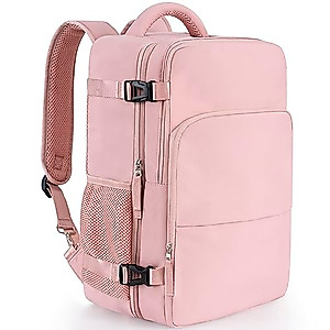 Snoffic Durable Carry On Backpack, Travel Backpack for Women Airline Approved, Large Waterproof College Backpack, Business Work Hiking Casual Daypack Bag, Fits 16" Laptop, Pink