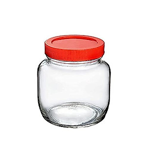 Yera Glass Square Clear Jars & Containers||for Kitchen Pantry Masala,Honey,Pickles,Dry Fruits,and Coffee Beans Storage||Gifting And Crafting Item||Plastic Red Lid (Aahar Jar) (300ml, Set Of 4)