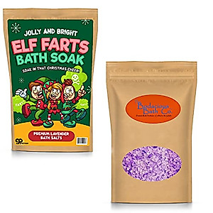 Elf Farts Bath Salts Soak - Unique Holiday Gag Gift for Kids - Funny Christmas Bath Gifts for Teens - Jolly and Bright Unisex Lavender Stocking Stuffers Men