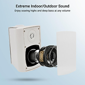 Herdio 4 Inch 200 Watt Outdoor Indoor Bluetooth Speakers,Wall Mount Waterproof Wired for Patio,Deck,Yard,Garage(White)