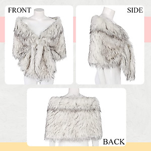 Geyoga 6 Pack Women's Faux Fur Shawl Fur Bridal Bridesmaid Wrap Winter Wedding Scarf Stoles with Pearl Rhinestone Brooch (Gray White)