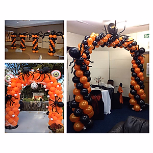 BONROPIN Halloween Balloon Garland Arch kit with Halloween Spider Web Black Orange Gray Balloons Spider Balloons for Halloween Day Party Decorations