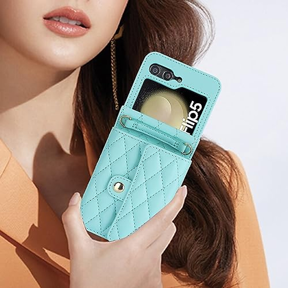 SZHAIYU Women Wallet Purse for Samsung Galaxy Z Flip 5 5G Case Crossbody with Credit Card Holder Strap Lanyard RFID Blocking Protection Flip Leather Zipper (Green, Z Flip 5)