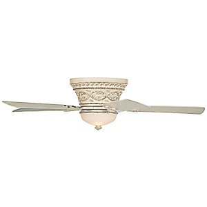 Casa Vieja 52" Ancestry Hugger Low Profile Indoor Ceiling Fan with Light LED Dimmable Remote Control French Rubbed White Frosted Glass for Living Room Kitchen Bedroom Dining