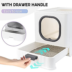 Foldable Cat Litter Box with Lid, Fully Enclosed Anti-Splashing Cat Kitty Litter Pan with Handle, Large Cat Potty Front Entry Top Exit, Drawer Type Cat Toilet Easy Clean with Fashion Cat Litter Scoop