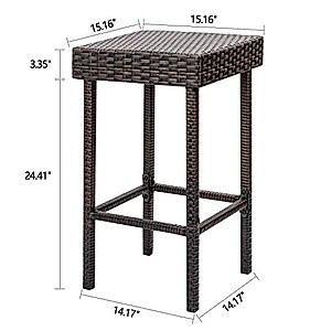 Flamaker Brown Wicker Barstool Outdoor Patio Furniture Bar Stools Set of 2 Height Bar Chairs High Backless Stools Rattan Dining Chairs