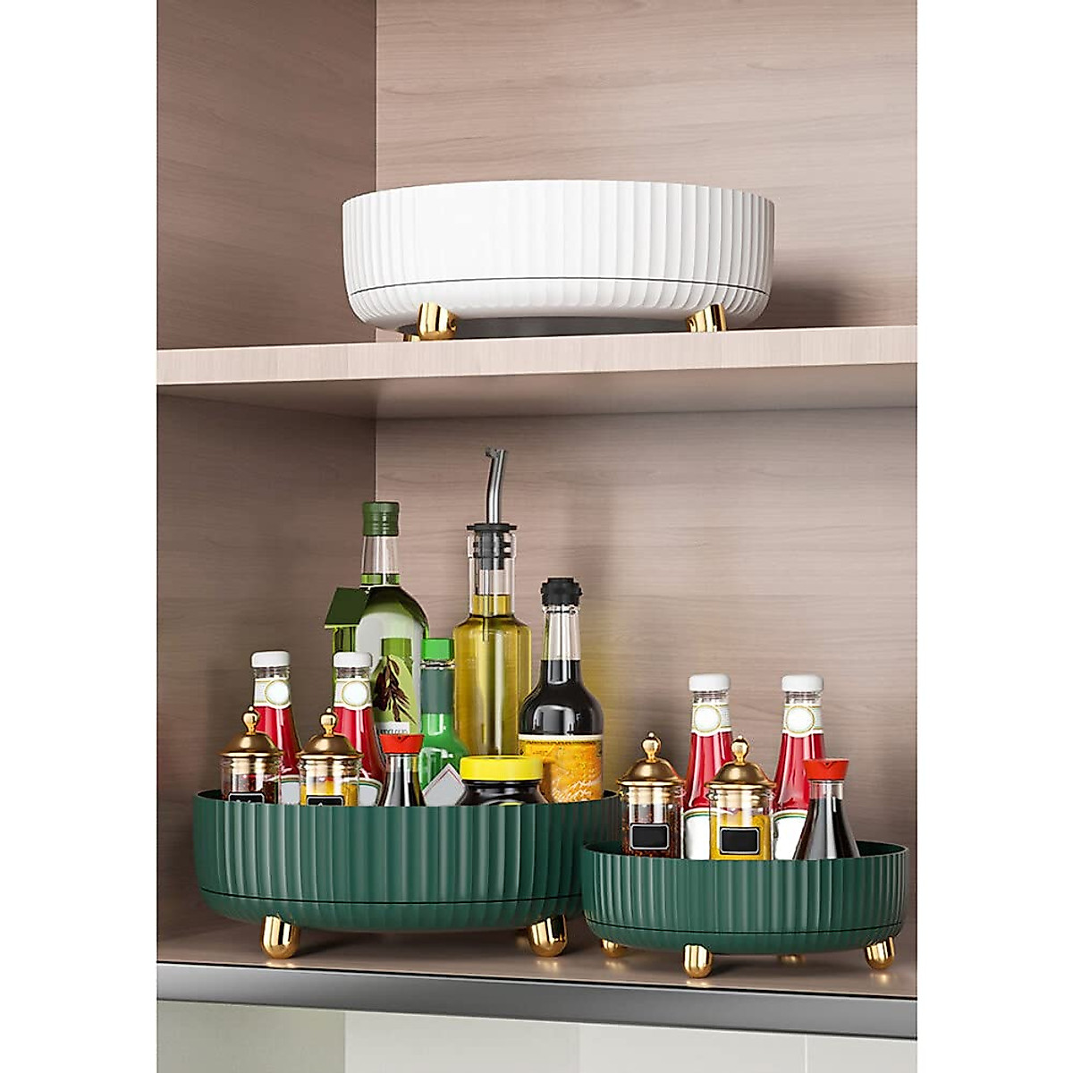 360° Rotating Lazy Susan, Makeup Organizer,Turntable Organizer for Cabinet, Rotating Storage Tray Round Turntable Storage Tray for Vanity Bathroom Kitchen Organized, Cosmetics, Condiment White L