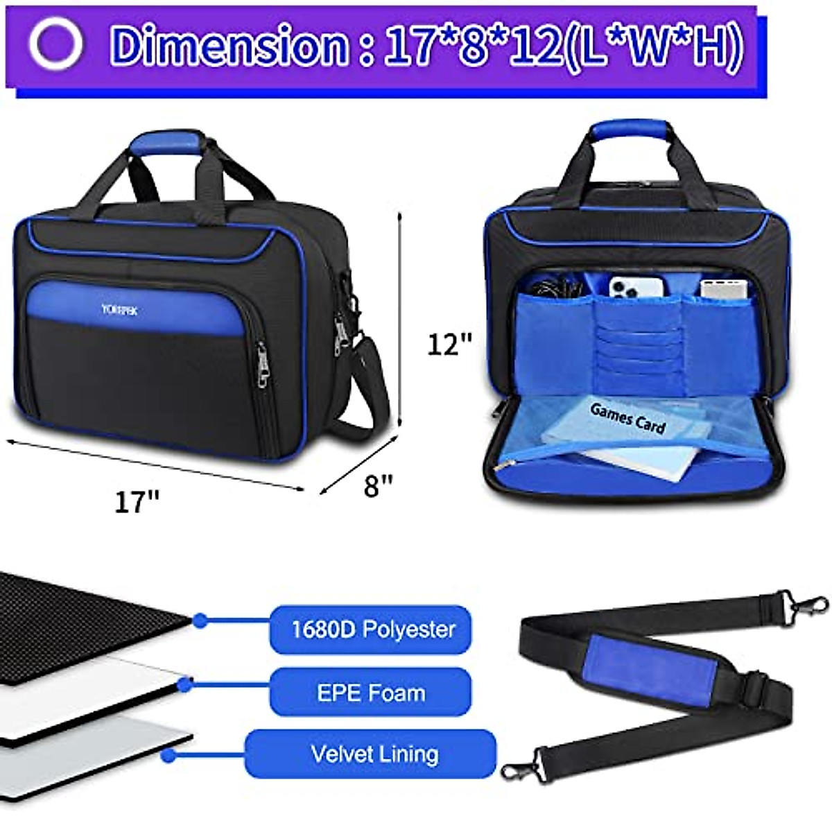 YOREPEK Travel Case for PS5, Carrying Case Compatible with Playstation 5 Console Controller, Protective Storage Bag for PS 5 Disk Digital Edition, Games, Headset and Gaming Accessories