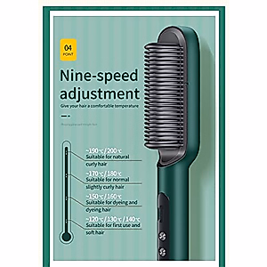2023 New Negative Ion Hair Straightener with 5 Temp, 2 in 1 Brush and Curler, Portable Electric Straightening Heated Styling Comb 10s Fast Heating Anti-Scald (Black)