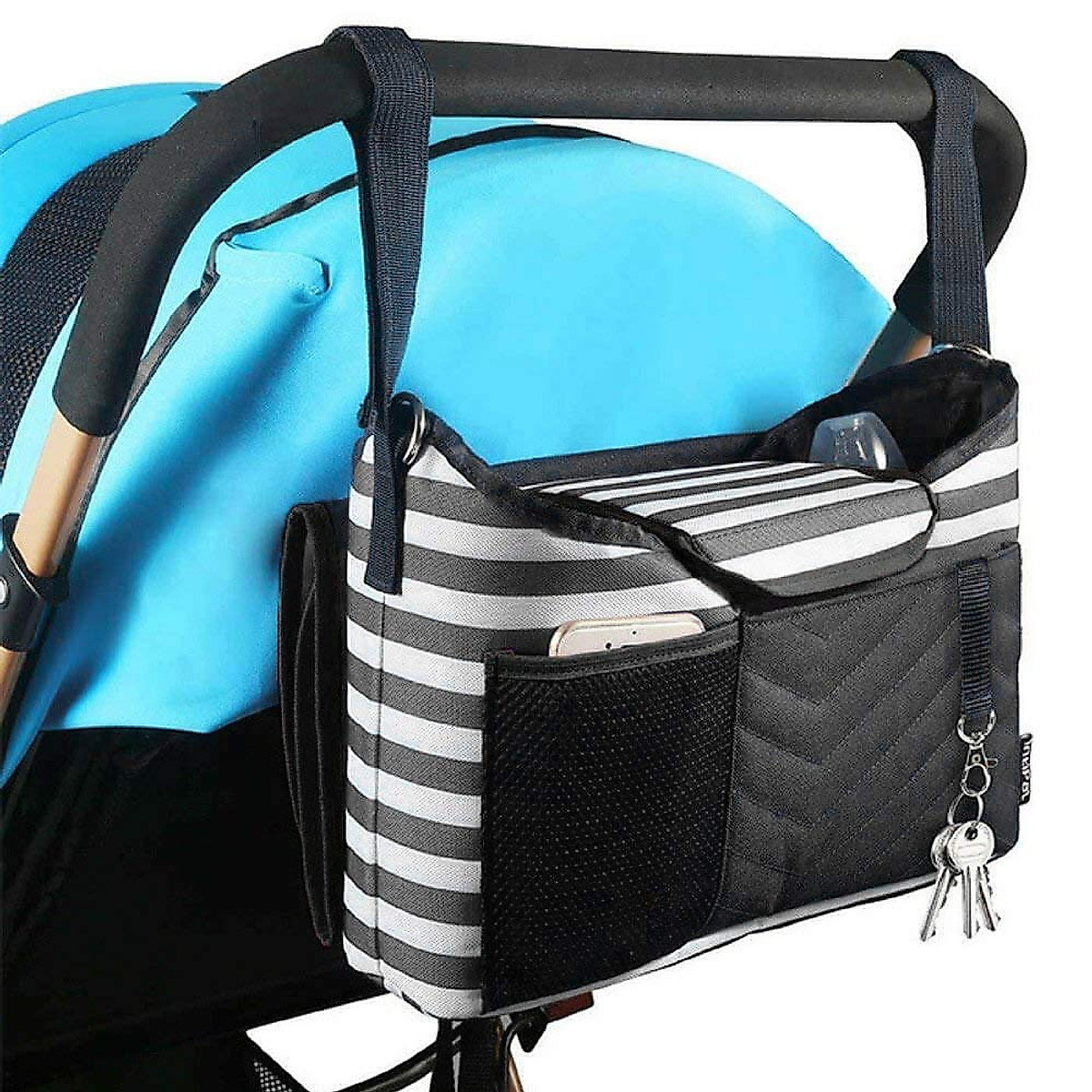 Baby Stroller Organizer Bag for Mom also Converts to a Stylish Shoulder Bag | BONUS Changing Pad | TWO Cup Holders | Mesh Pocket for iPhones, iPads, and Secret Compartment for your Wallets and Keys